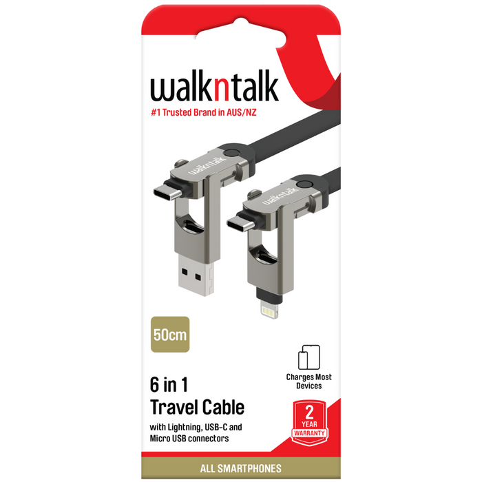6 in 1 Travel Lightning, USB C & Micro USB Cable | Walkntalk