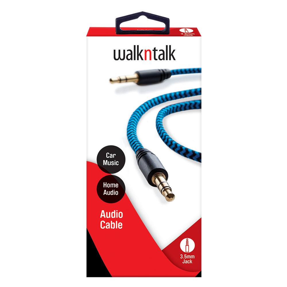Auxillary Cable for Music Device 1m Blue - iPhone, Samsung, Android