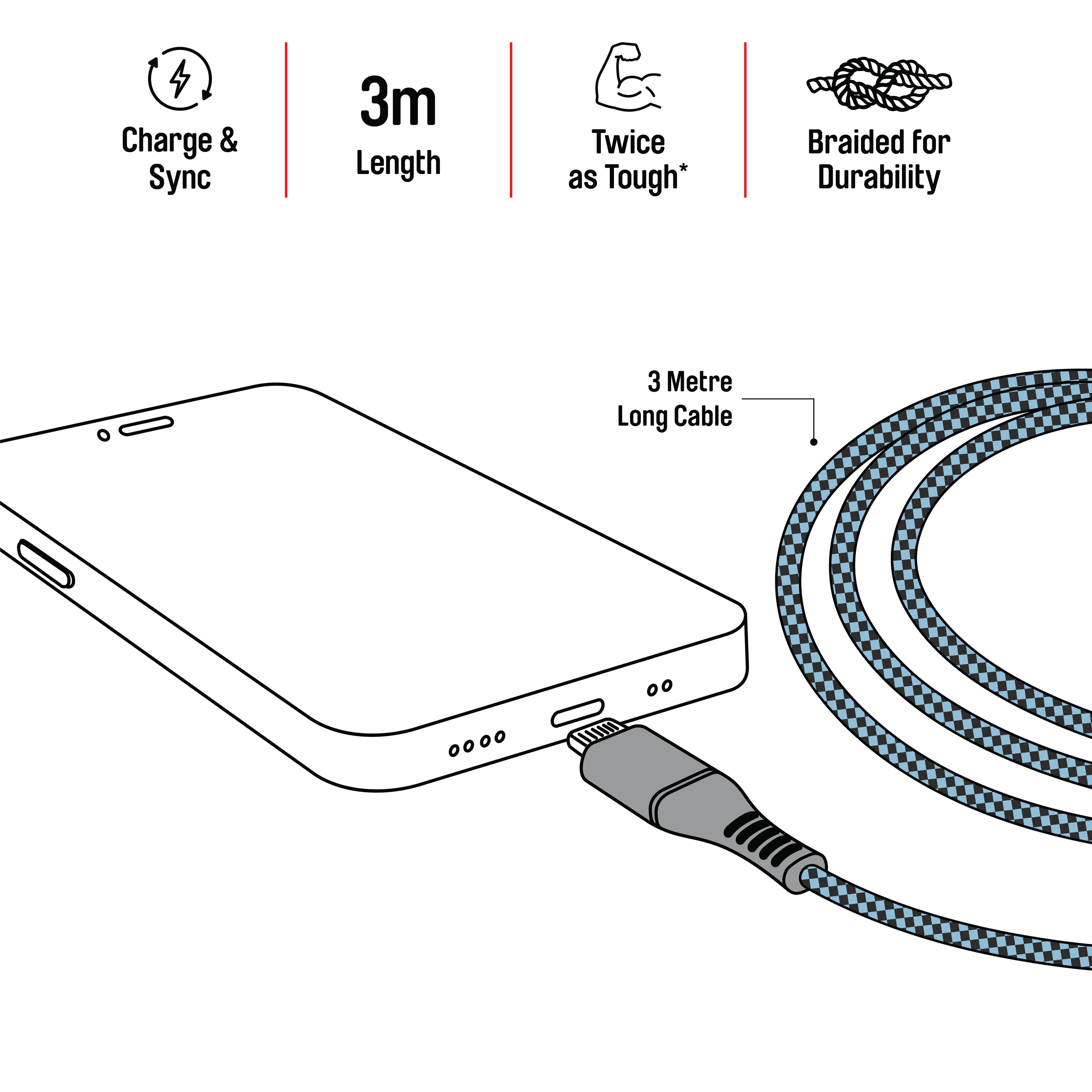 3m Blue Braided Apple iPhone Lightning Cable | Walkntalk