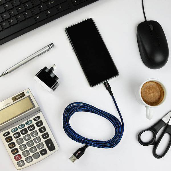 3m Long Blue Braided USB C Cable | Walkntalk